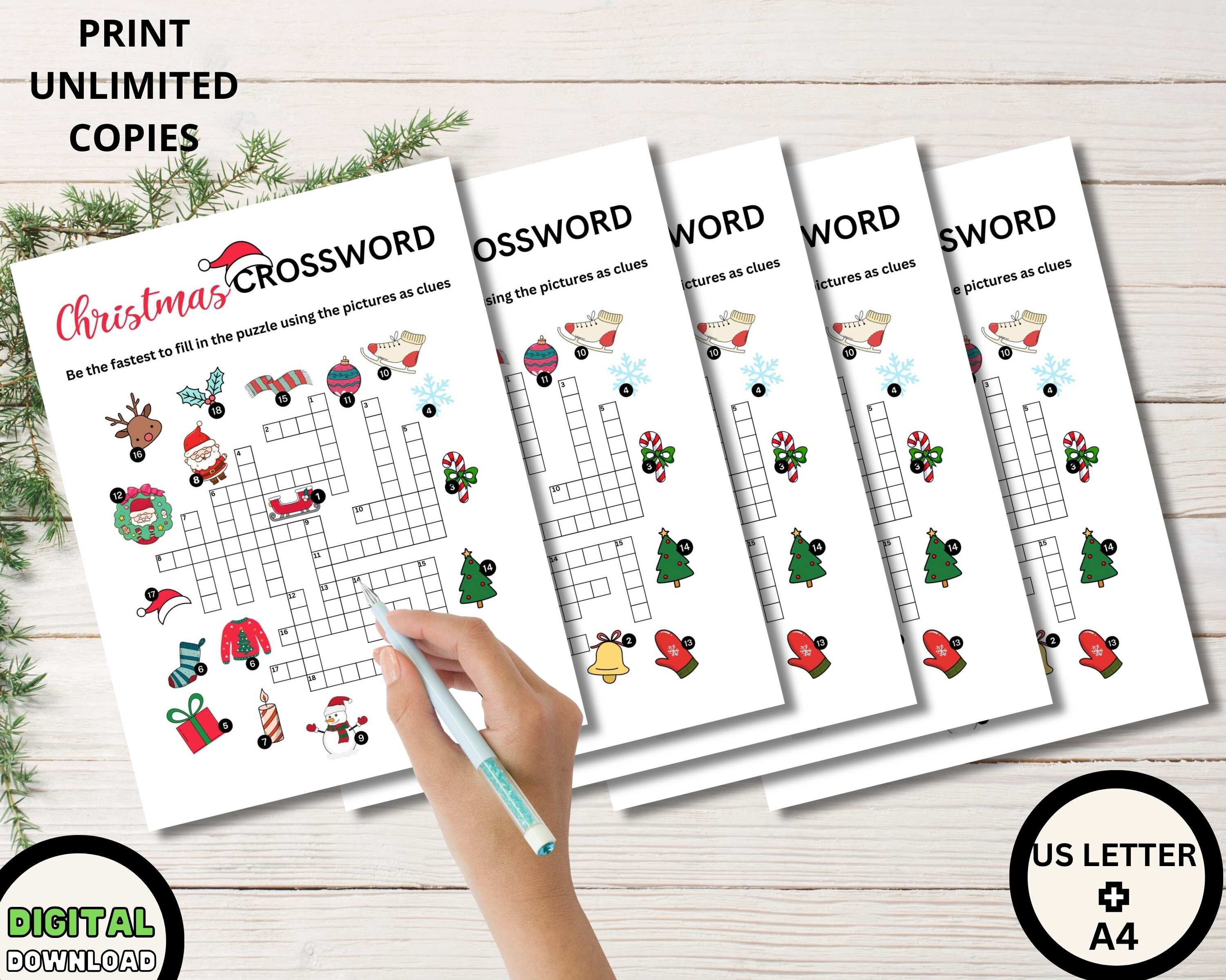 Printable Christmas Crossword Puzzle, Kids Christmas Word Games ...