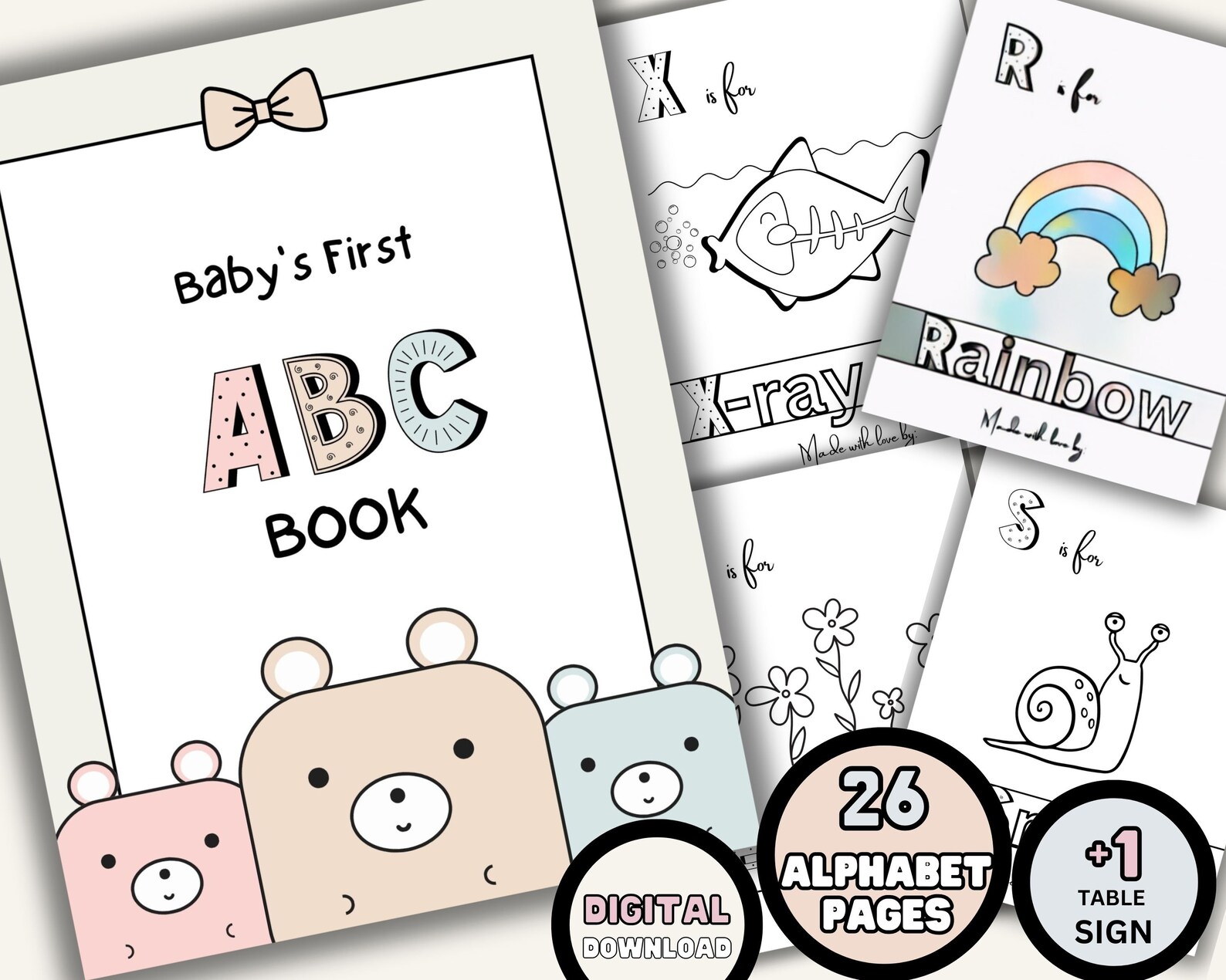 Baby Alphabet Book, Printable Baby Shower Abc Book, Animal Alphabet ...