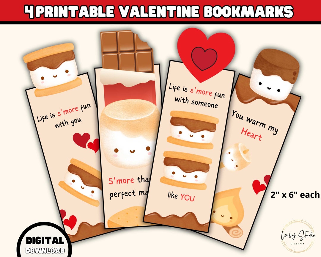 Smores Valentine Bookmarks Cards, Printable Classroom Valentine Cards ...