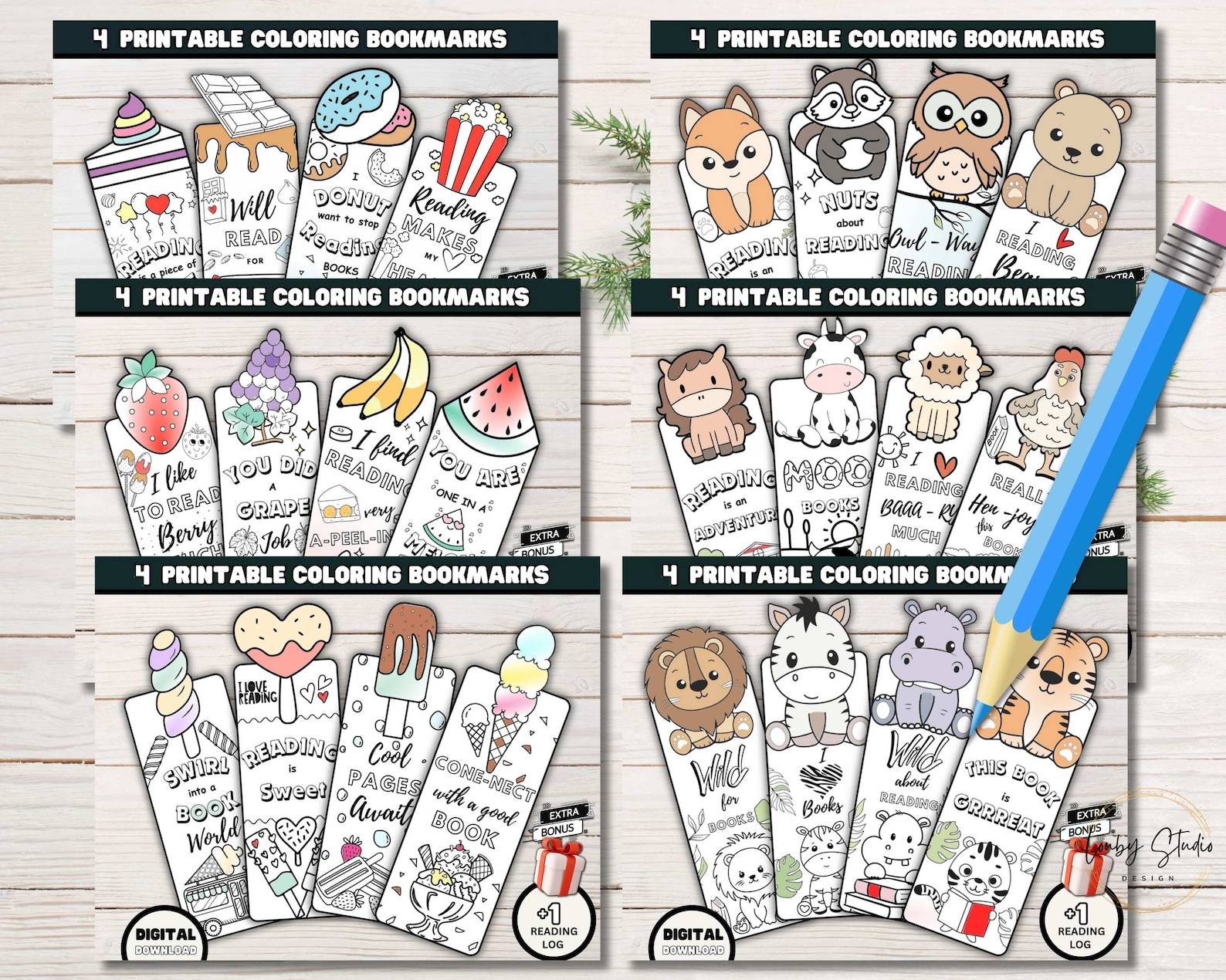Coloring Bookmarks Printables for Kids BUNDLE, Cute Animals Book Marks ...