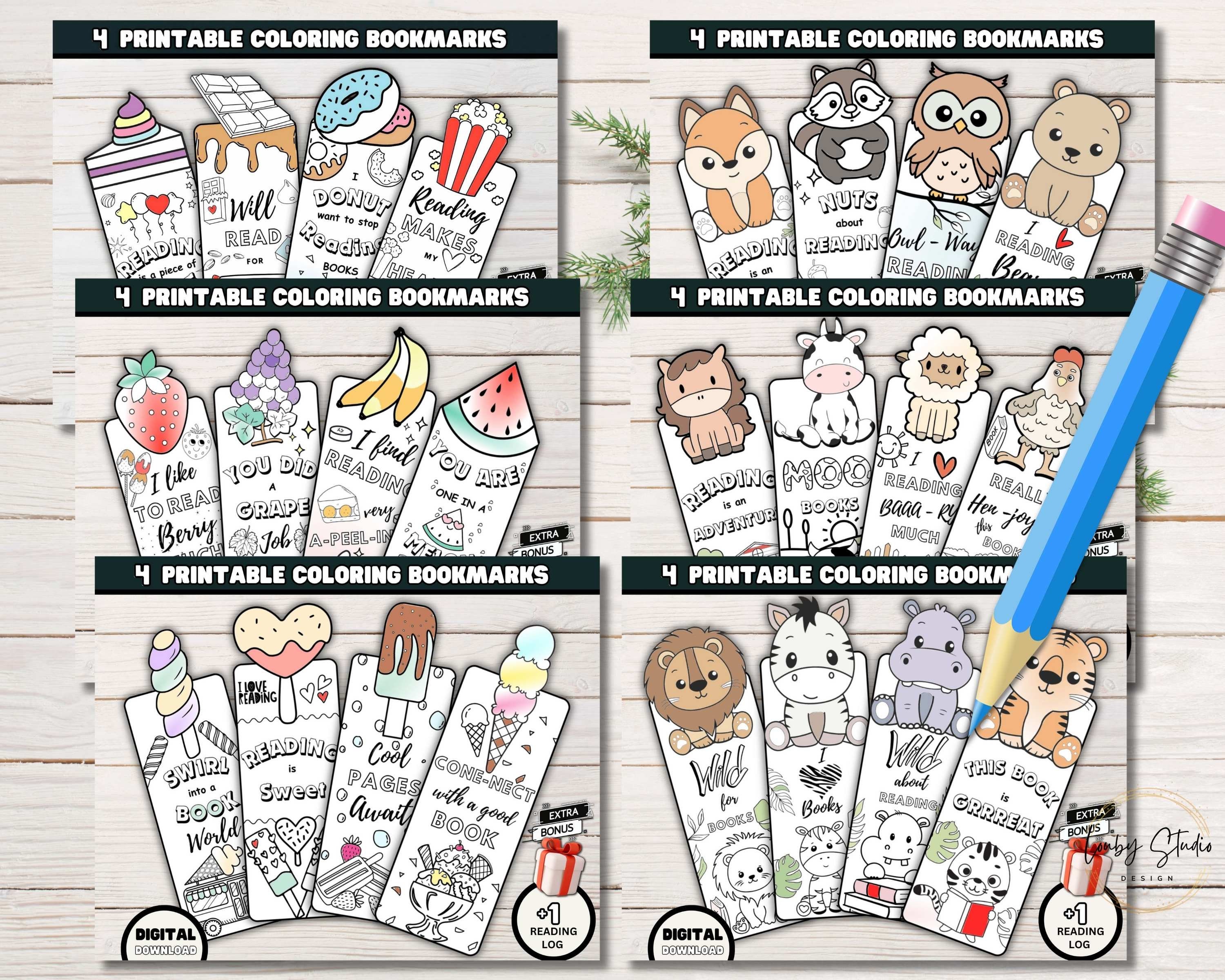 Coloring Bookmarks Printables for Kids BUNDLE, Animals and Dessert ...