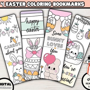 Printable Easter Bunny Coloring Bookmarks, Happy Easter Class Gift ...