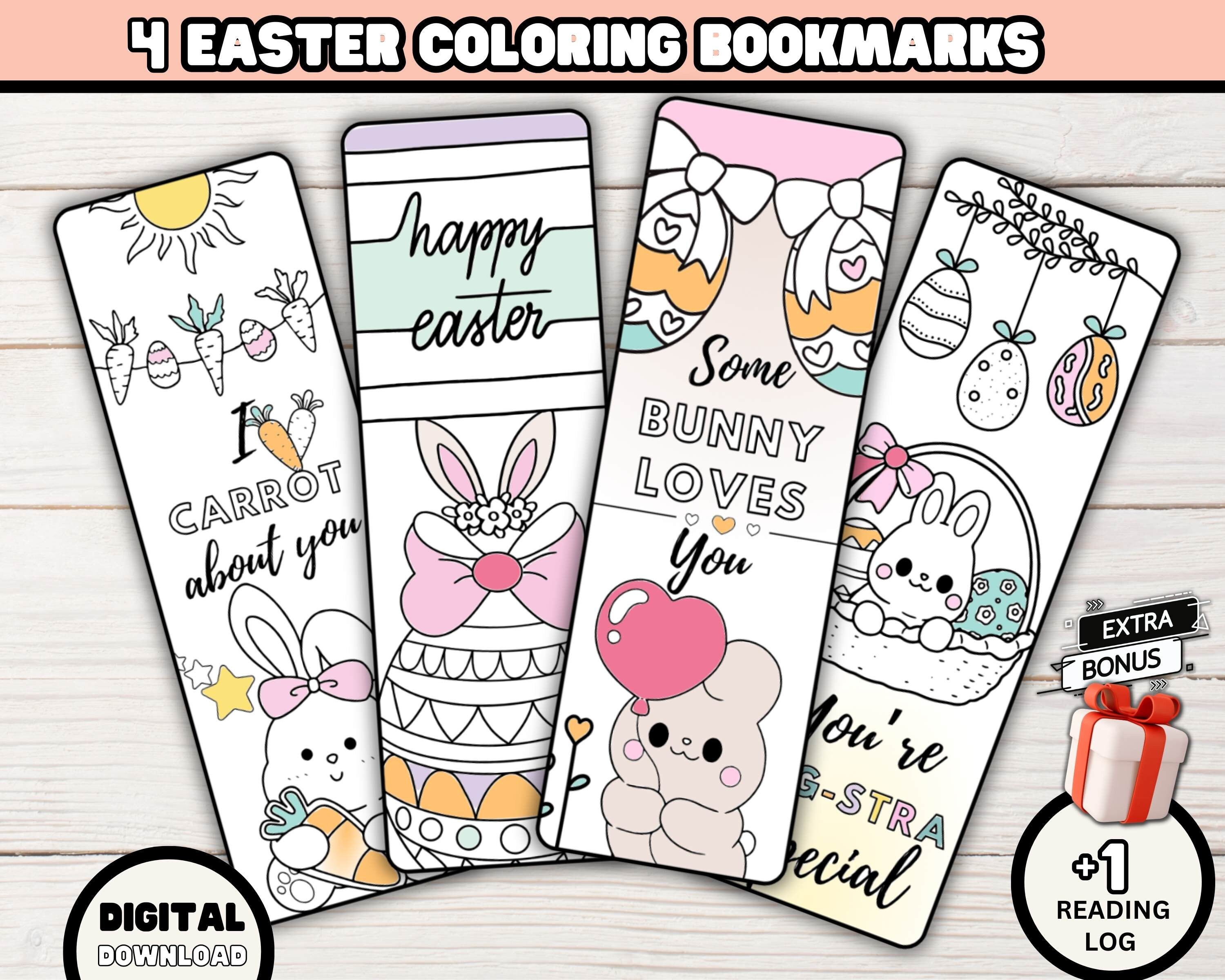 Printable Easter Bunny Coloring Bookmarks, Happy Easter Class Gift ...