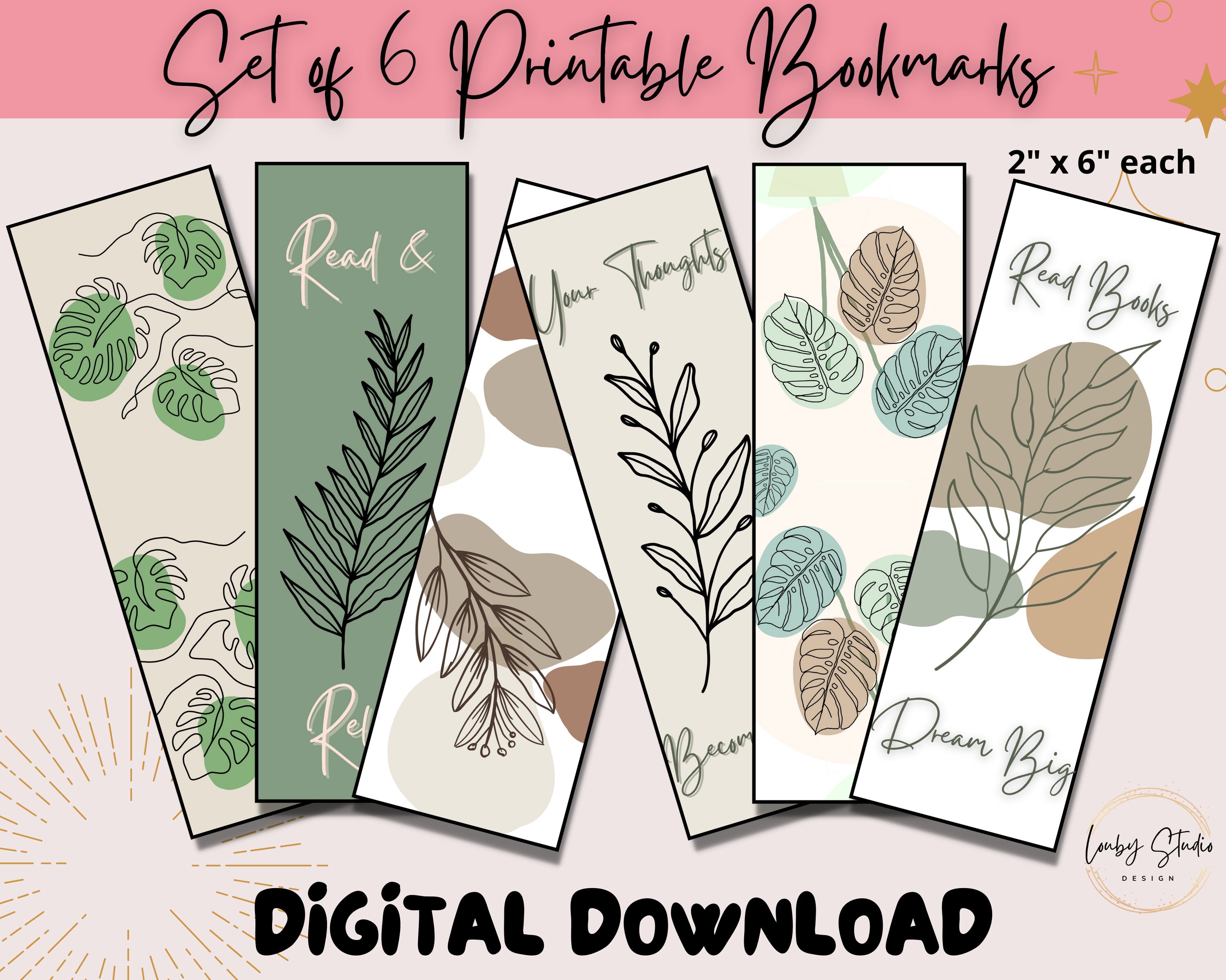 Printable Bookmarks for Women, Digital Book Mark, Boho Bookmark Set ...