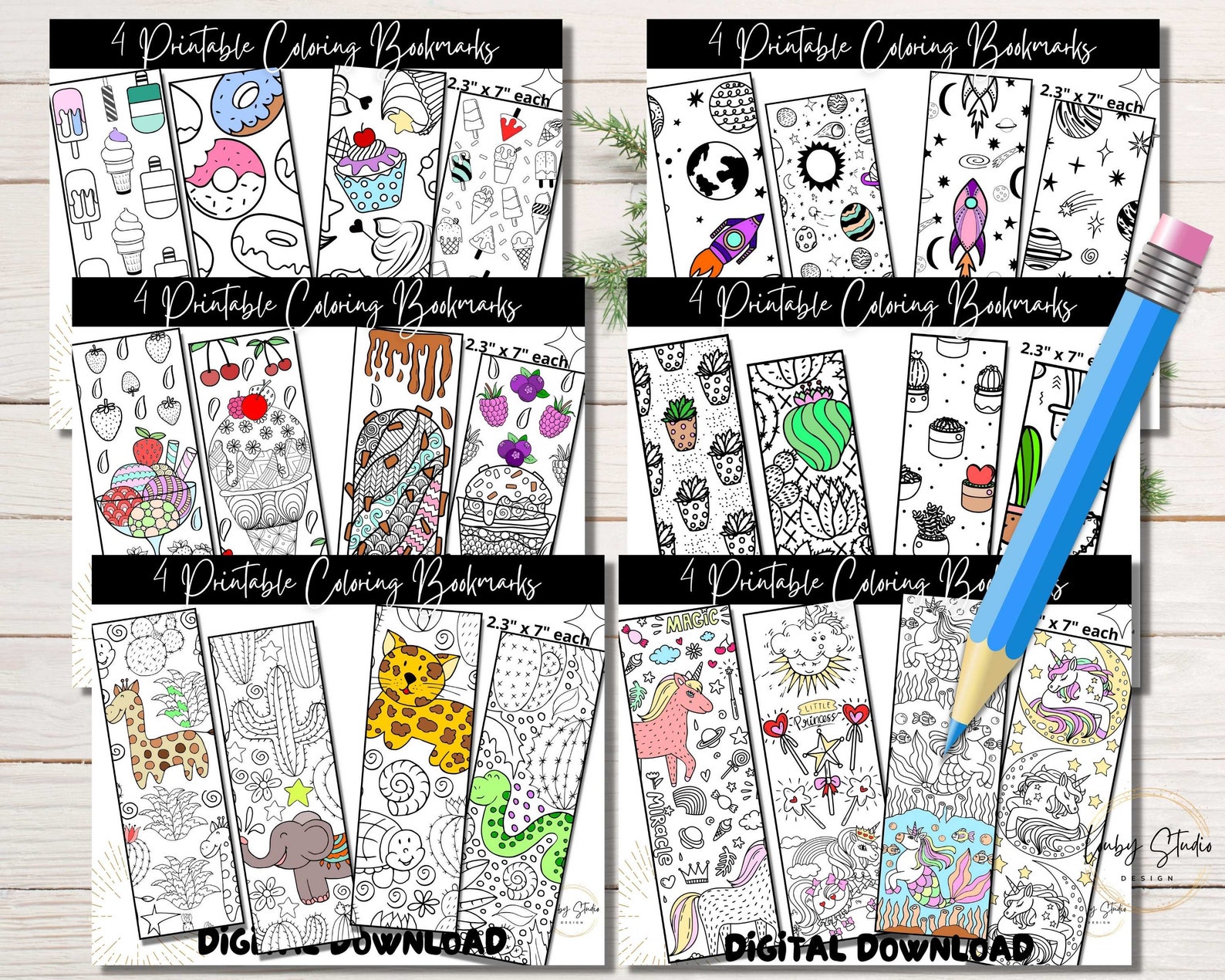 Printable Coloring Bookmarks BUNDLE, Cute Christmas Coloring Bookmarks ...