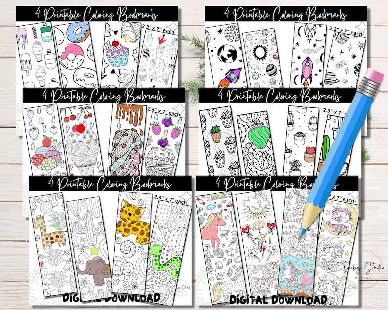 Printable Coloring Bookmarks BUNDLE, Cute Christmas Coloring Bookmarks ...
