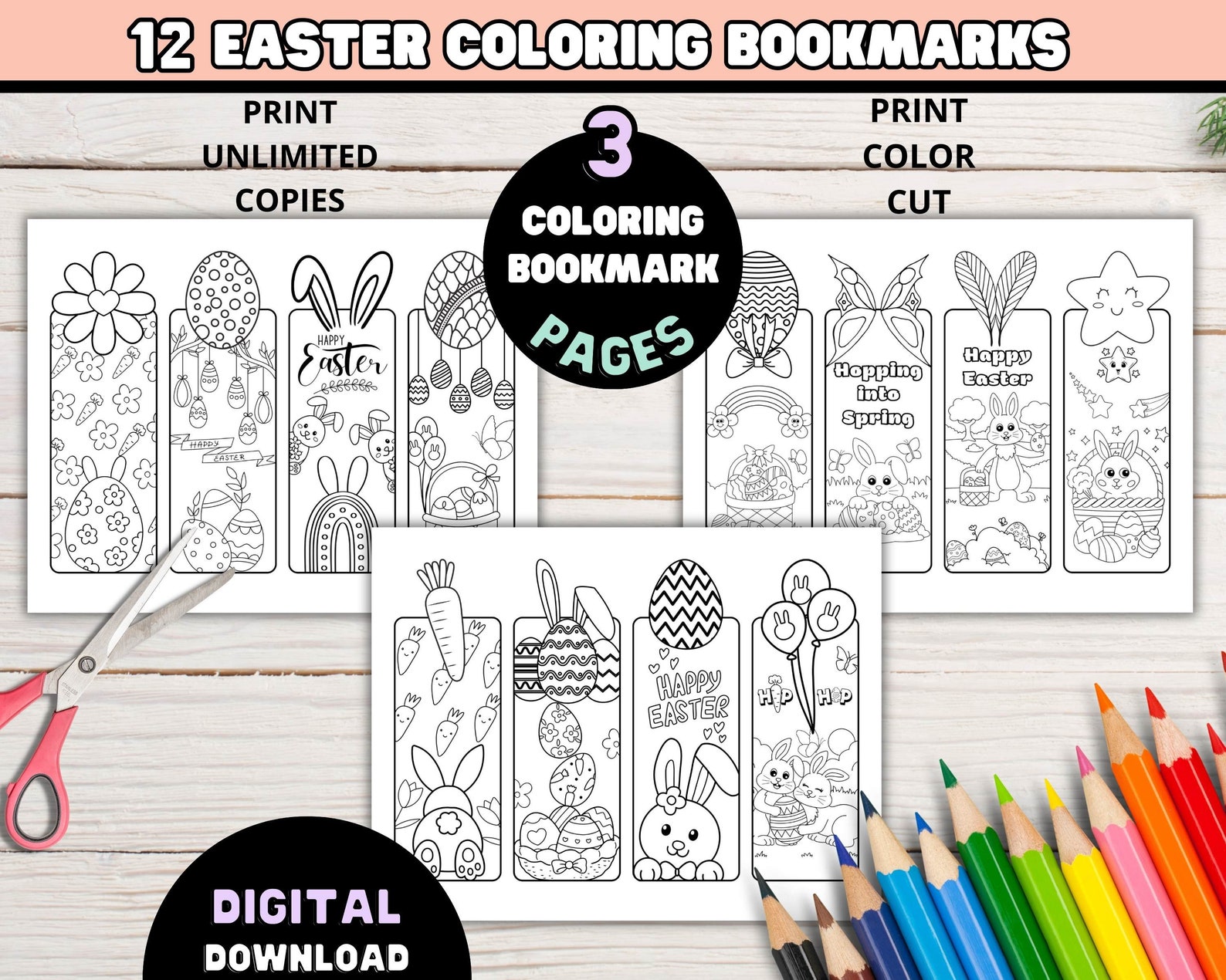 Easter Coloring Bookmarks BUNDLE, Printable Easter Eggs Coloring Pages ...