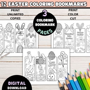 Easter Coloring Bookmarks BUNDLE, Printable Easter Eggs Coloring Pages ...