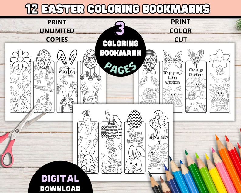 Easter Coloring Bookmarks BUNDLE, Printable Easter Eggs Coloring Pages ...