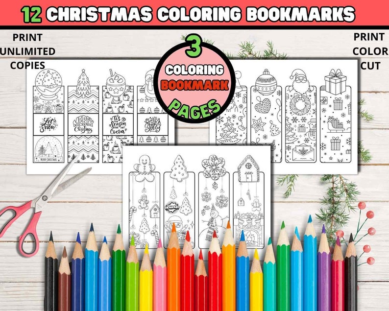 Printable Christmas Coloring Bookmarks BUNDLE, Kids Christmas Coloring ...