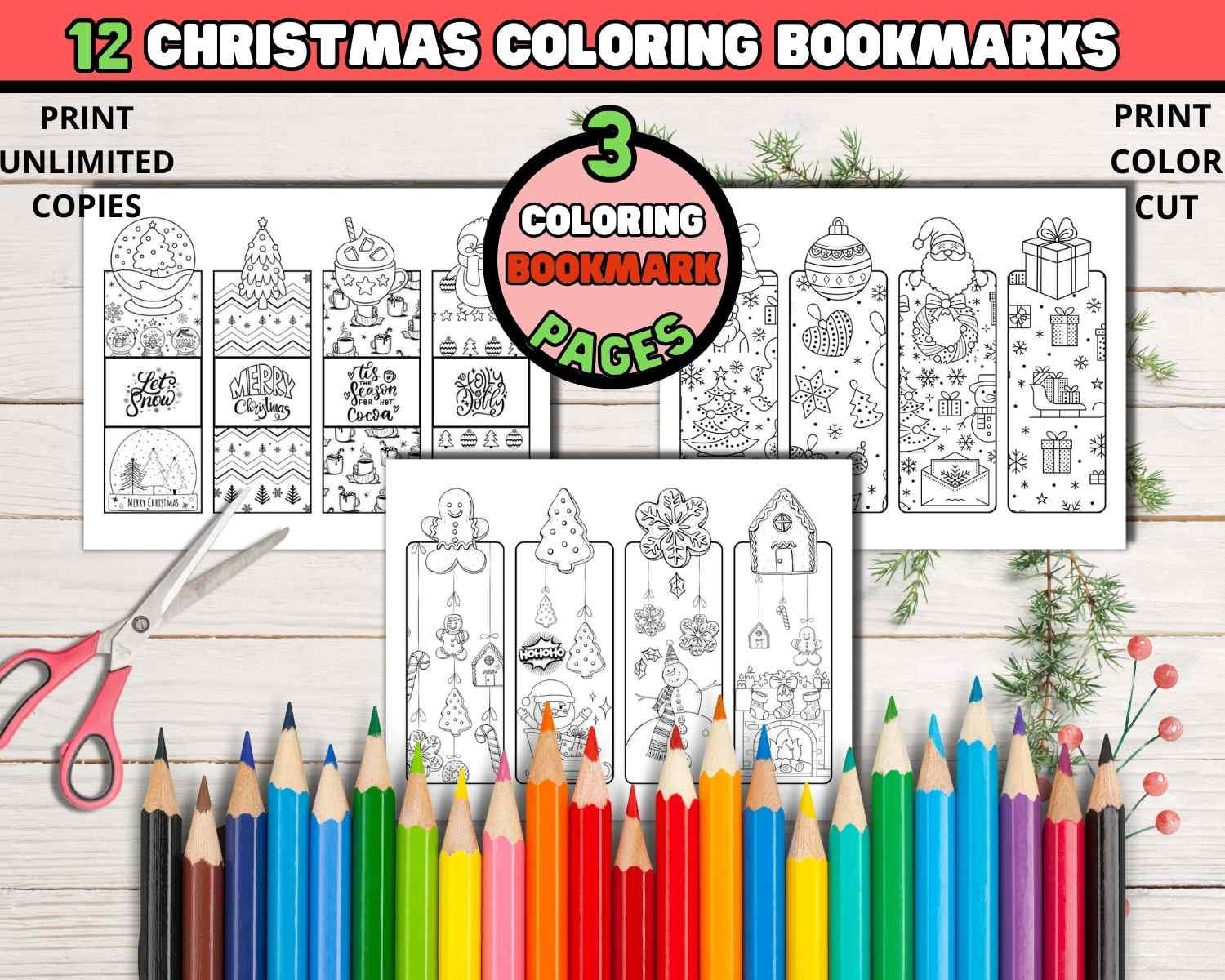 Printable Christmas Coloring Bookmarks BUNDLE, Kids Christmas Coloring ...
