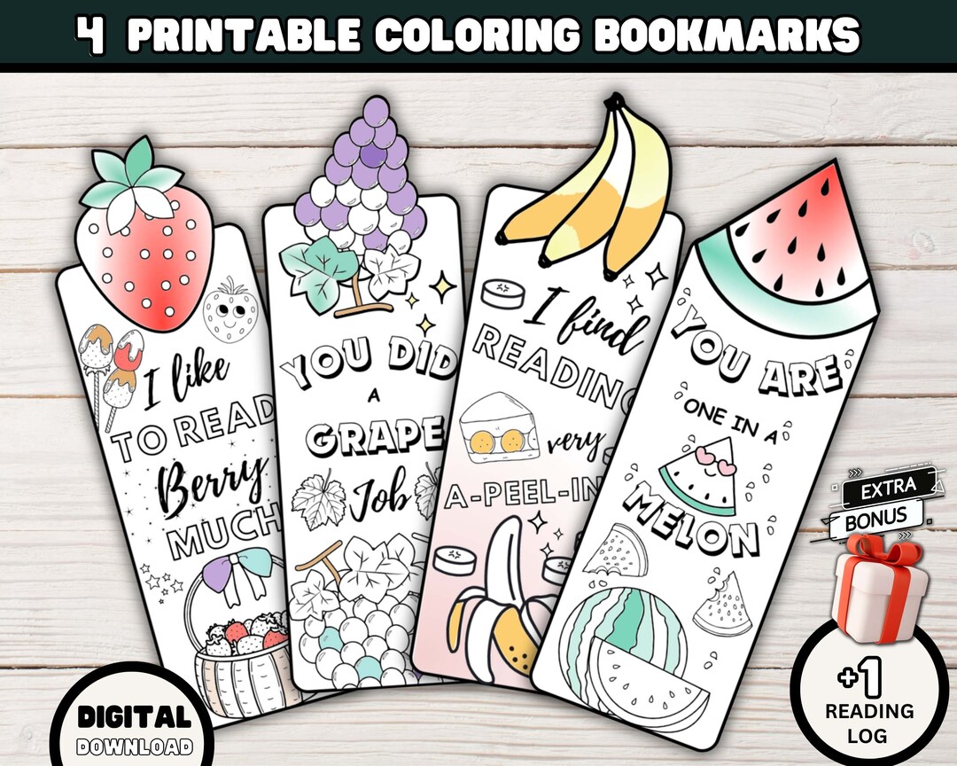 Printable Coloring Bookmarks, Cute Fruits Coloring Book Marks, Kids ...