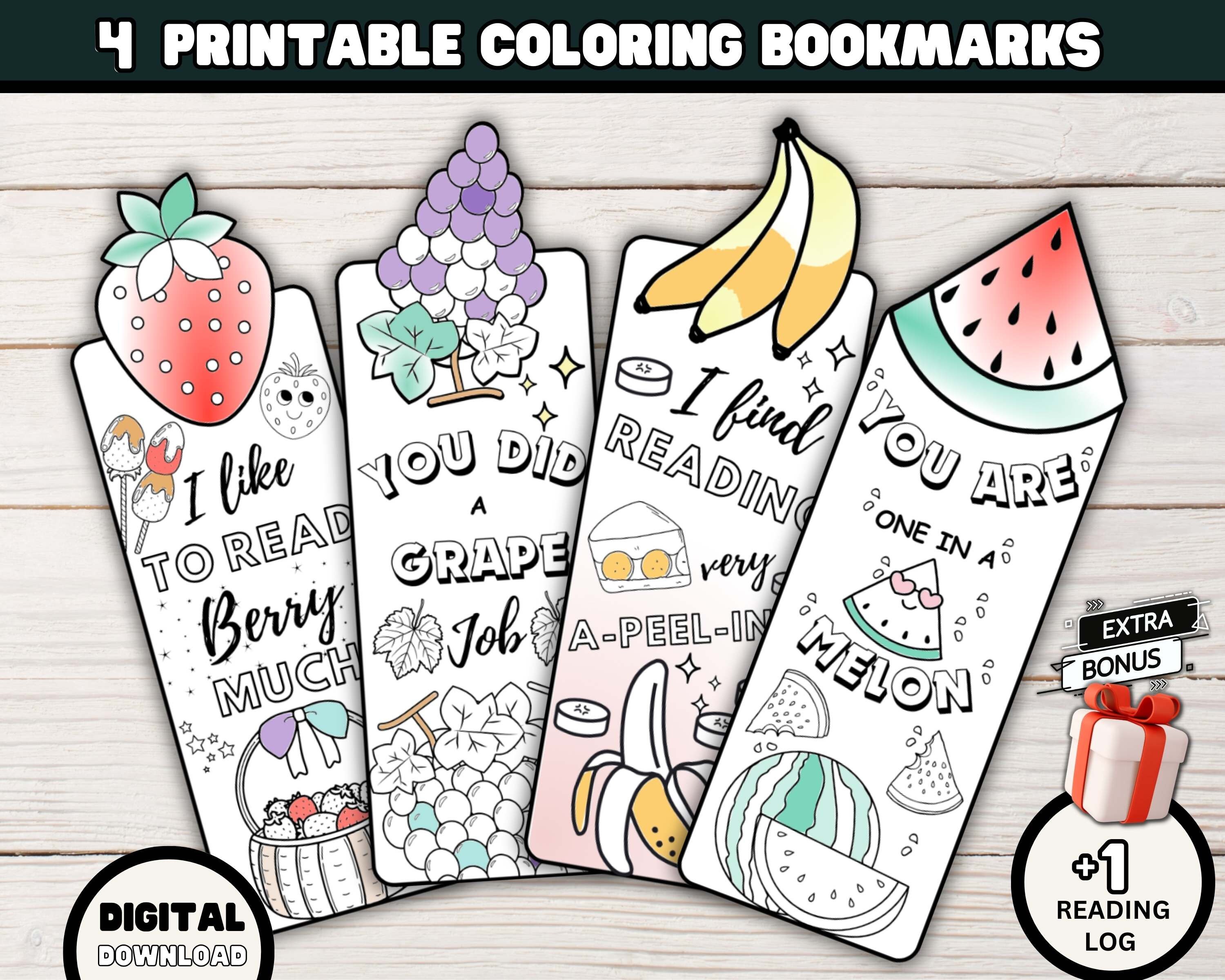 Printable Coloring Bookmarks, Cute Fruits Coloring Book Marks, Kids ...