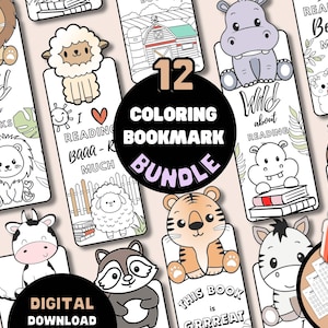 Printable Animals Coloring Bookmarks BUNDLE, Cute Animals Book Marks ...