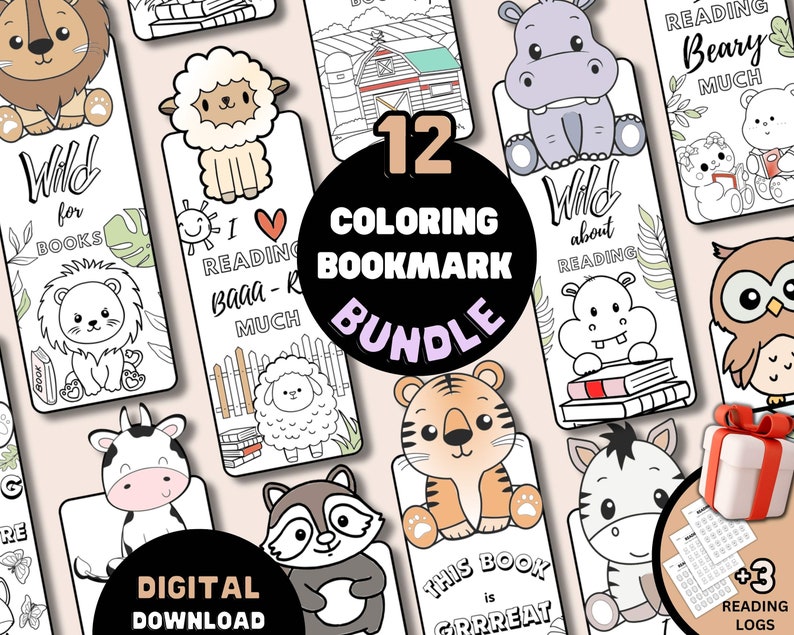 Printable Animals Coloring Bookmarks BUNDLE, Cute Animals Book Marks ...