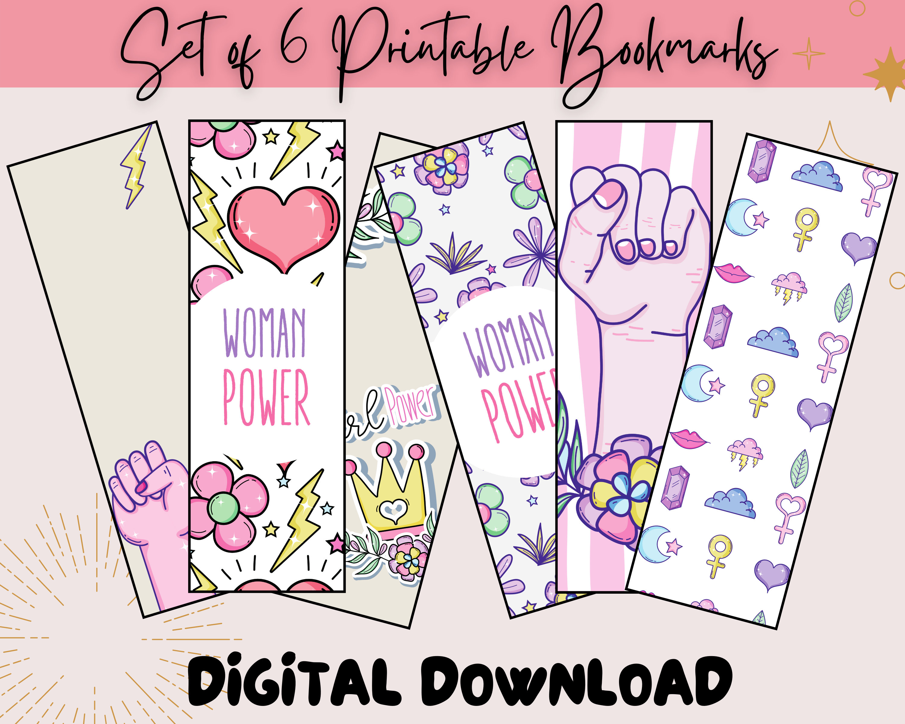 Feminist Printable Bookmarks: Woman Power Designs (digital Download) - Etsy