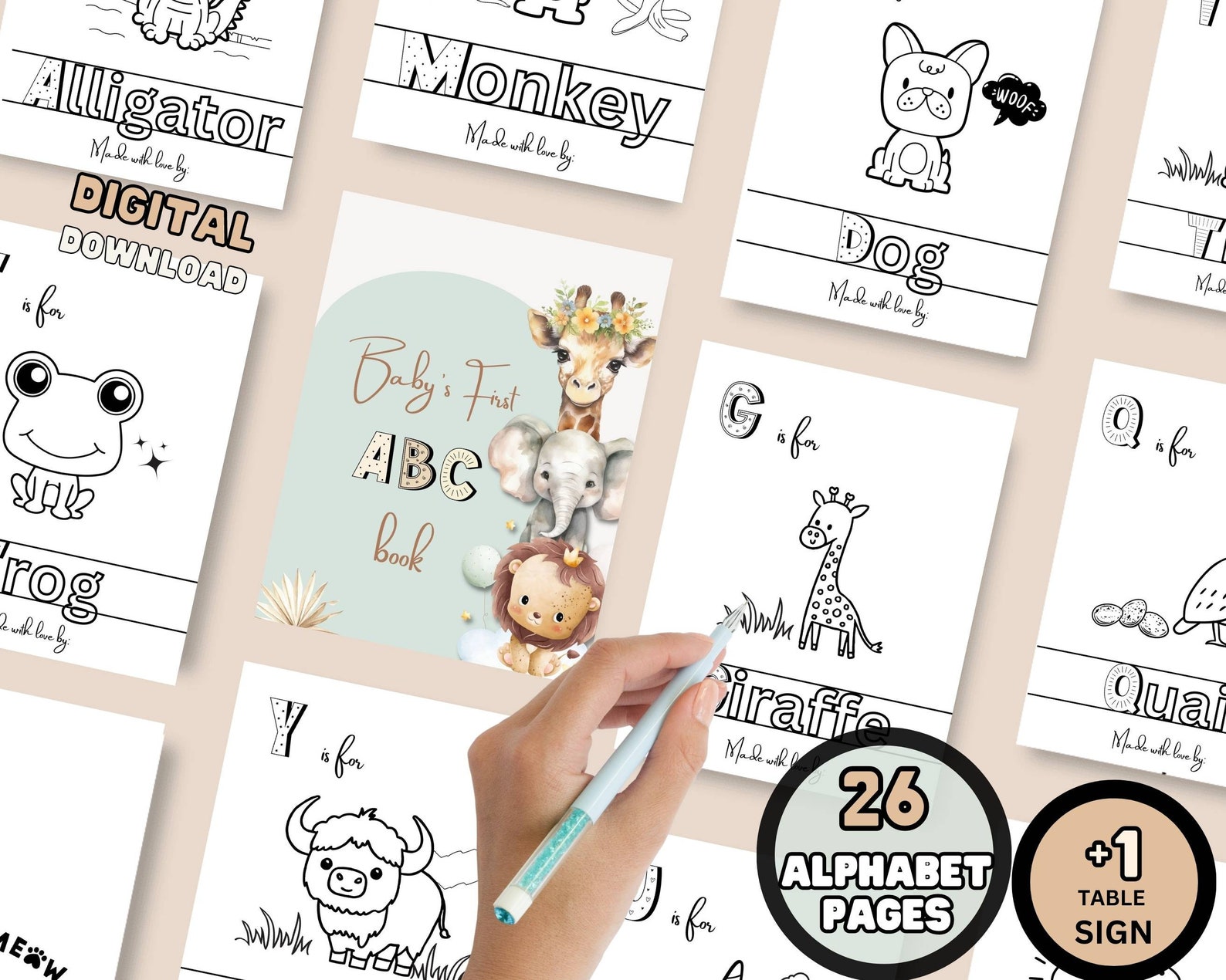 Baby Alphabet Book, Printable Baby Shower Abc Book, Animal Alphabet ...