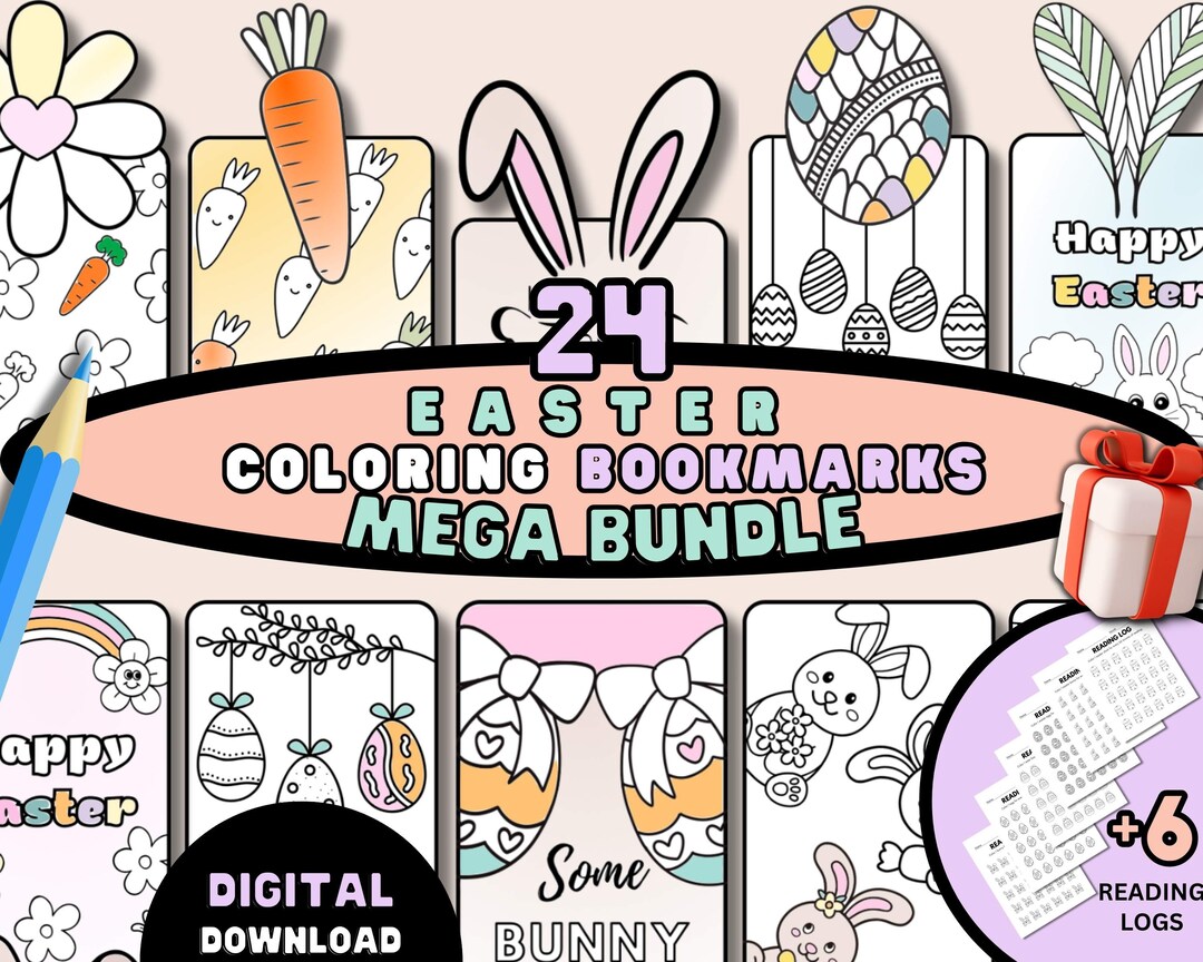 Easter Coloring Bookmarks Pages BUNDLE, Printable Easter Eggs Coloring ...