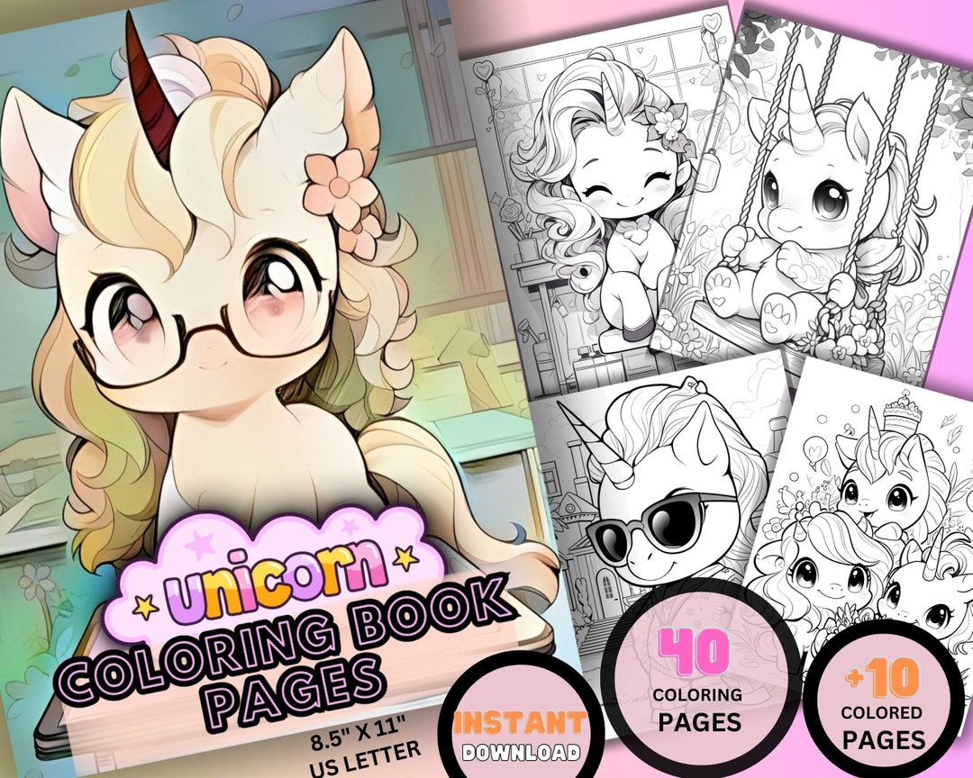 Cute Unicorn Fantasy Coloring Pages Book, Kawaii Coloring Page, Adults ...