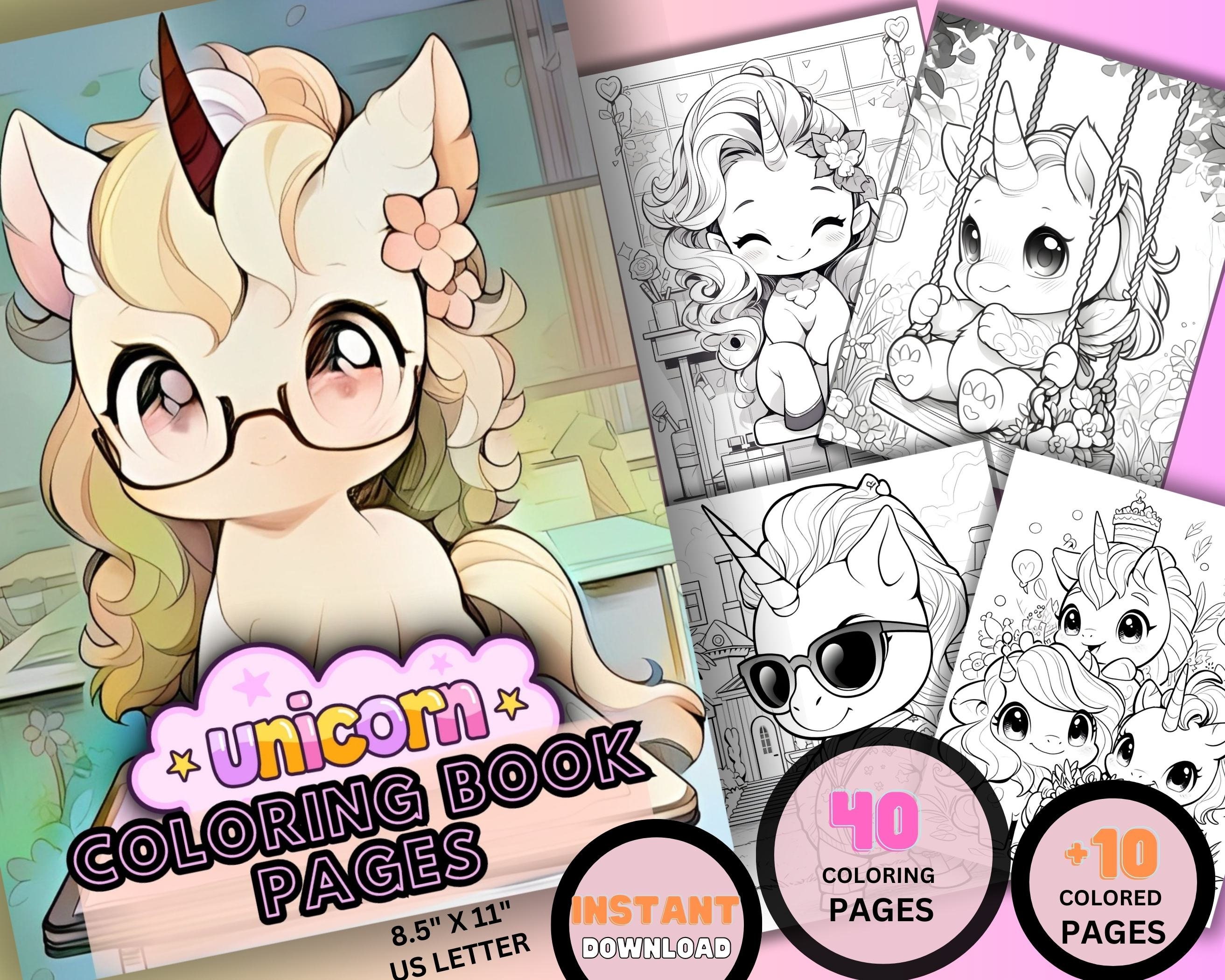 Cute Unicorn Fantasy Coloring Pages Book, Kawaii Coloring Page, Adults ...