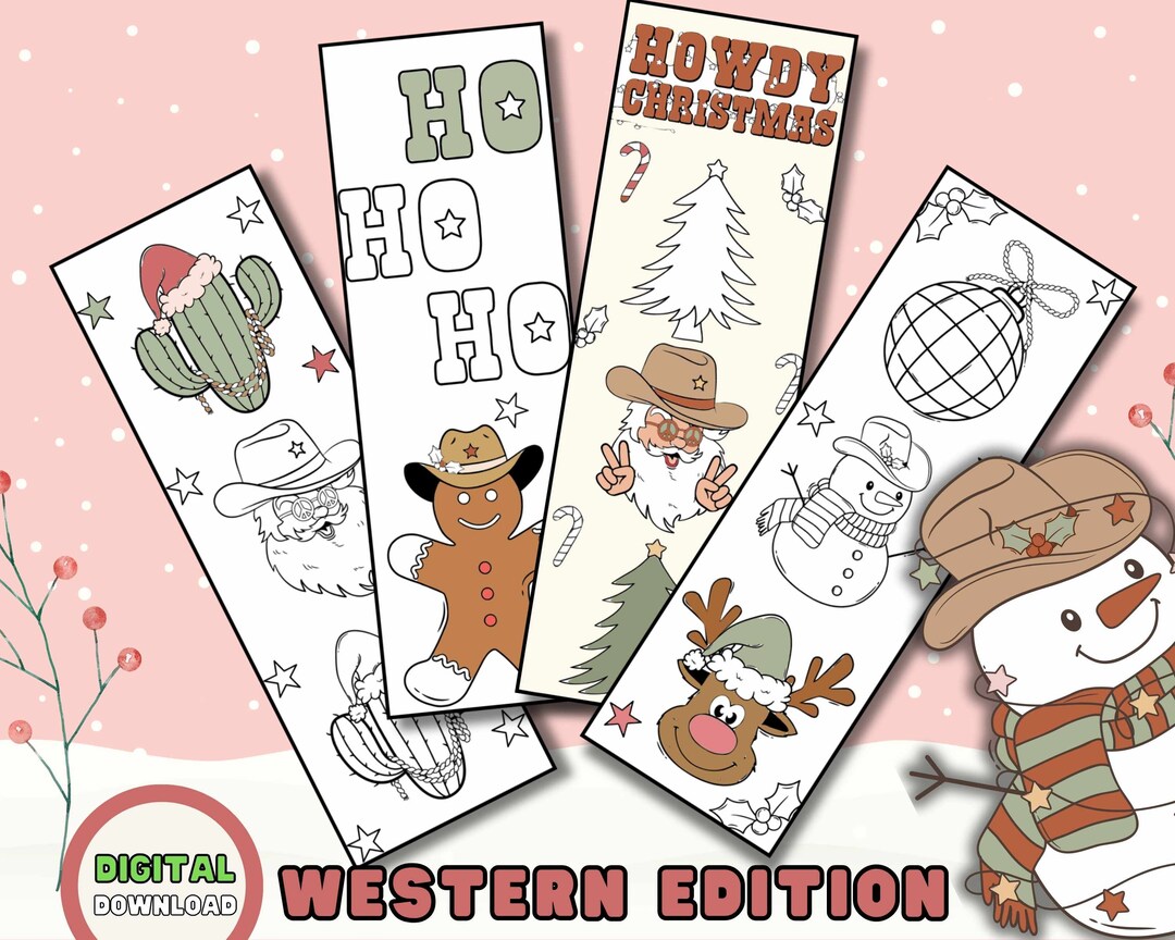 Western Christmas Coloring Bookmarks: Printable Winter Activity ...