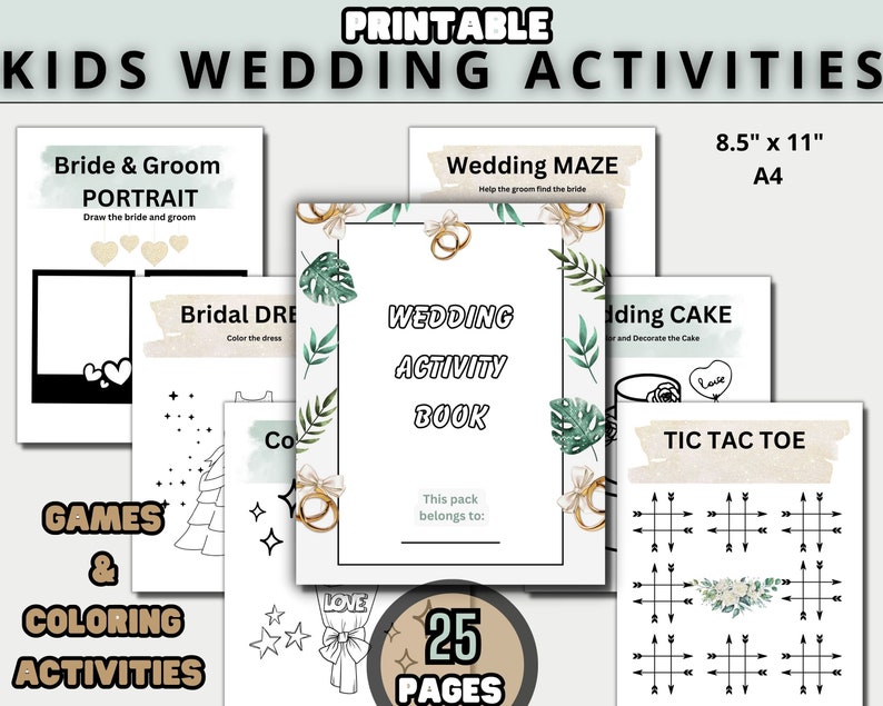 Kids Wedding Activity Book, Printable Wedding Coloring Book Pages ...