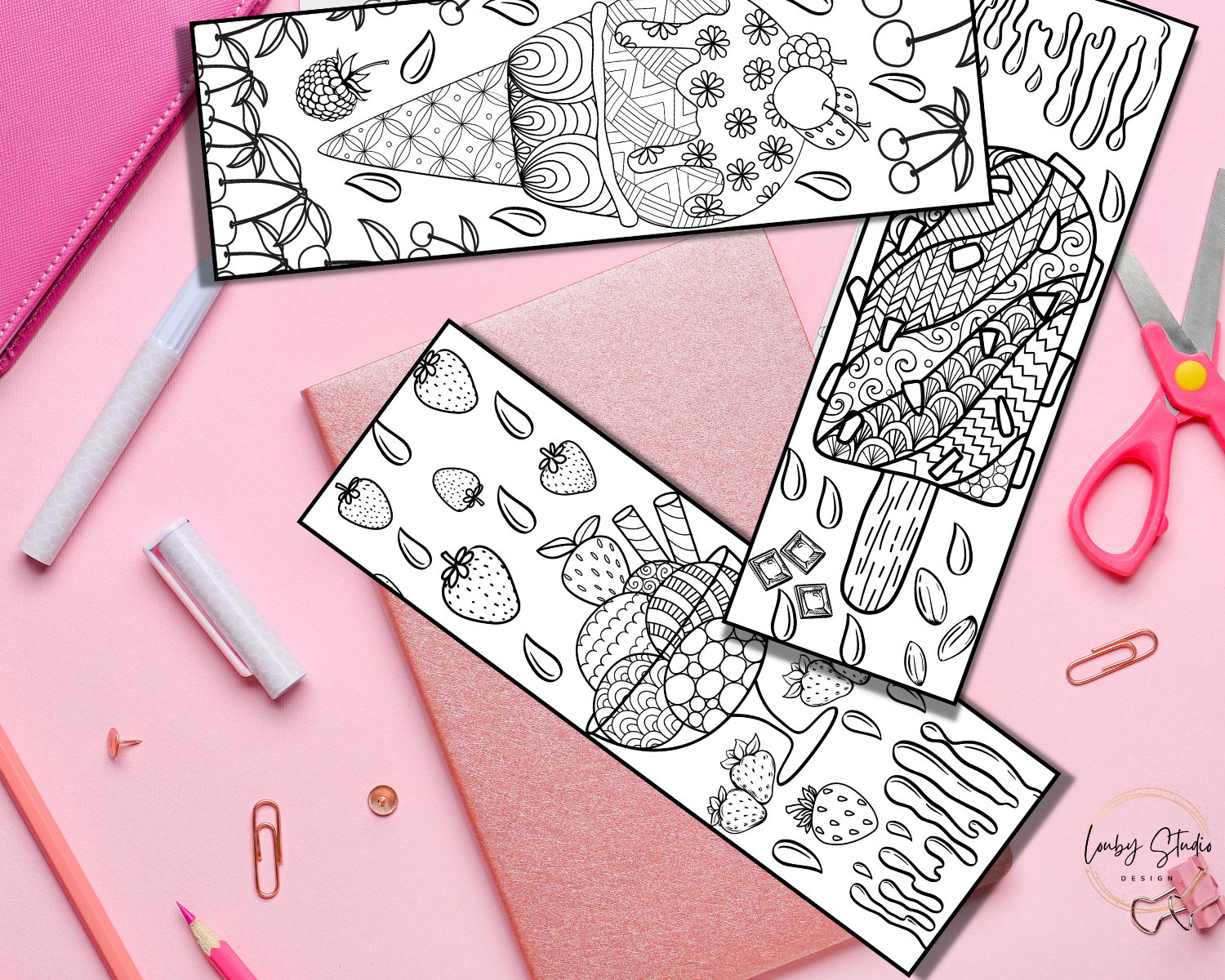 Fun Ice Cream Book Mark Coloring Pages Kids Teens & Adults - Etsy
