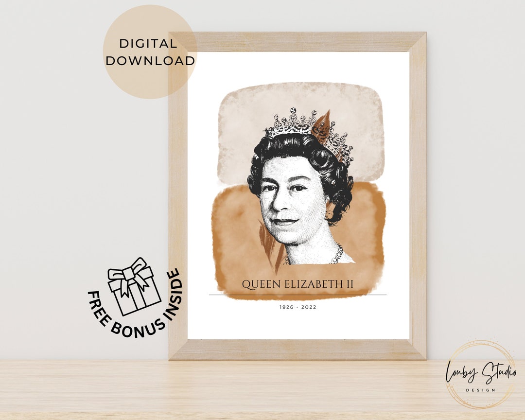 Queen Elizabeth Vintage Art Print: Minimalist Wall Art (digital ...
