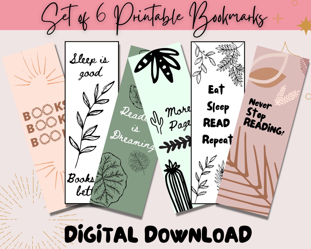 Botanical Printable Bookmarks, Boho Book Mark, Book Lover Gift, Cute ...