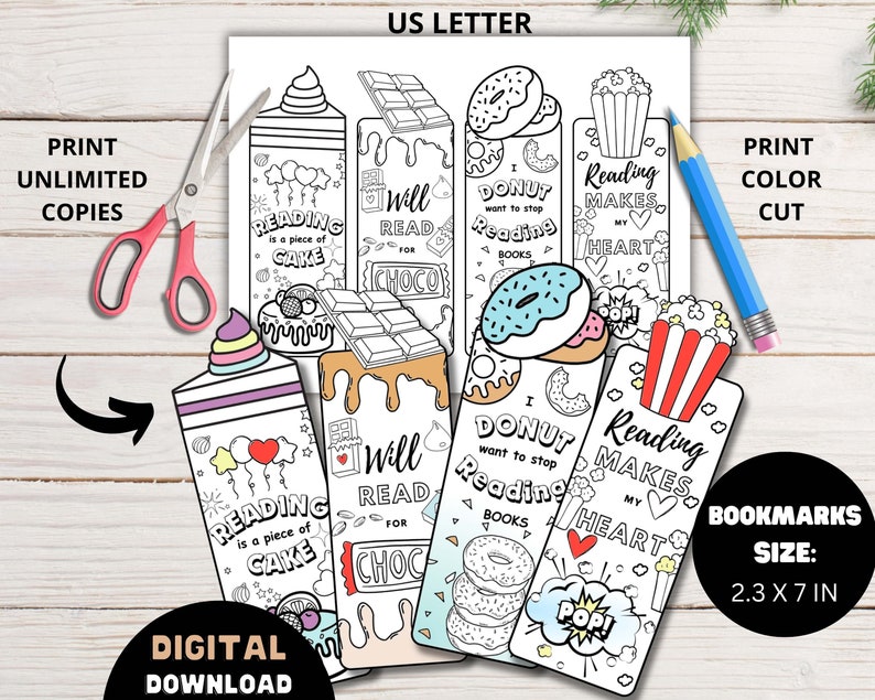 Printable Coloring Bookmarks BUNDLE, Cute Animals Book Marks, Birthday ...
