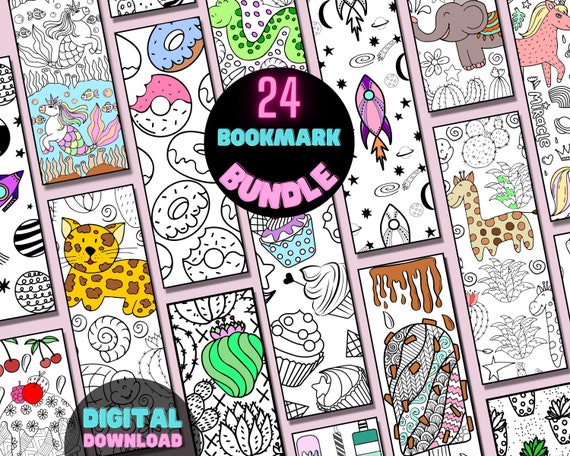 Printable Coloring Bookmarks Cute Digital Bookmark Set - Etsy