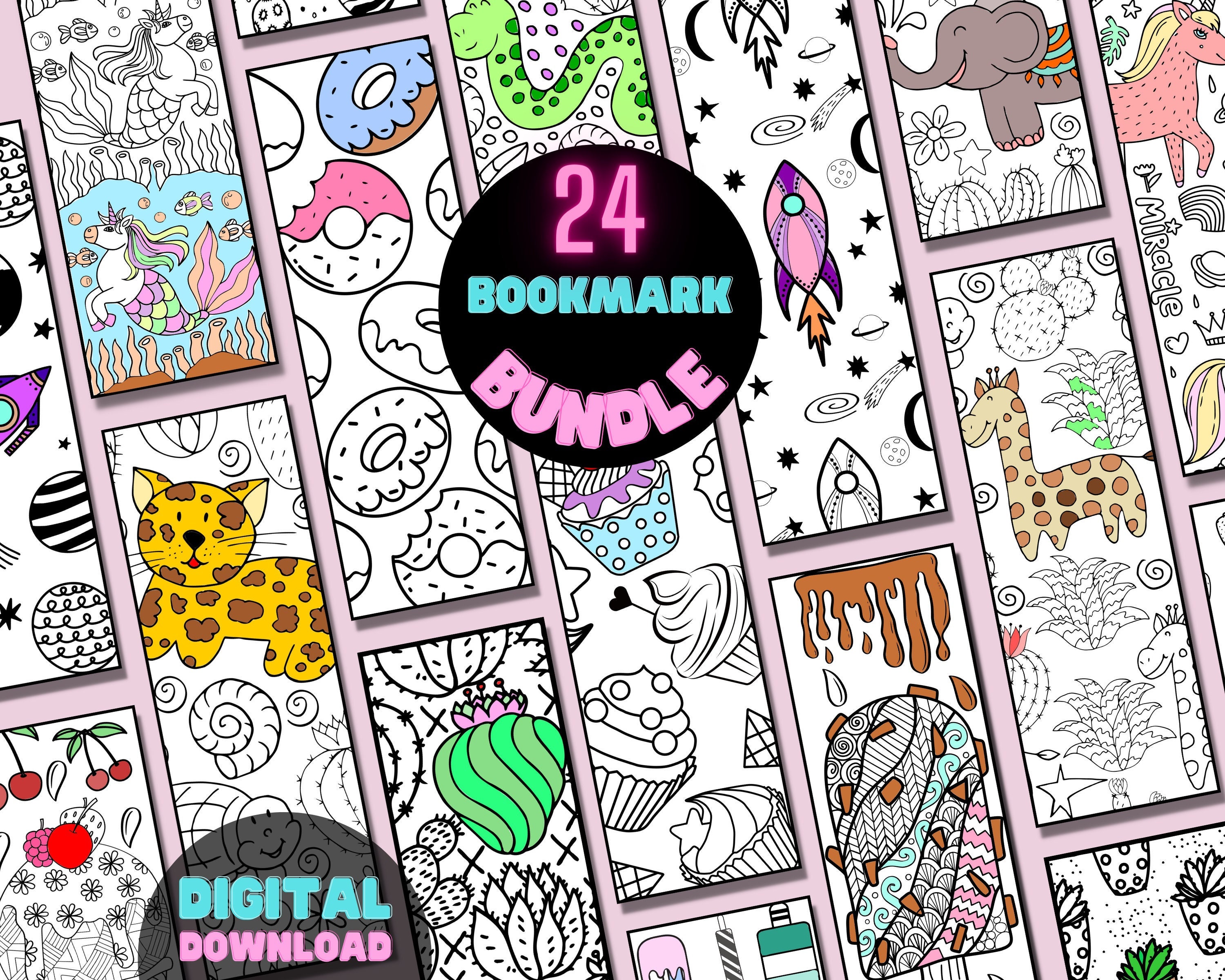Printable Coloring Bookmarks Cute Digital Bookmark Set - Etsy Australia