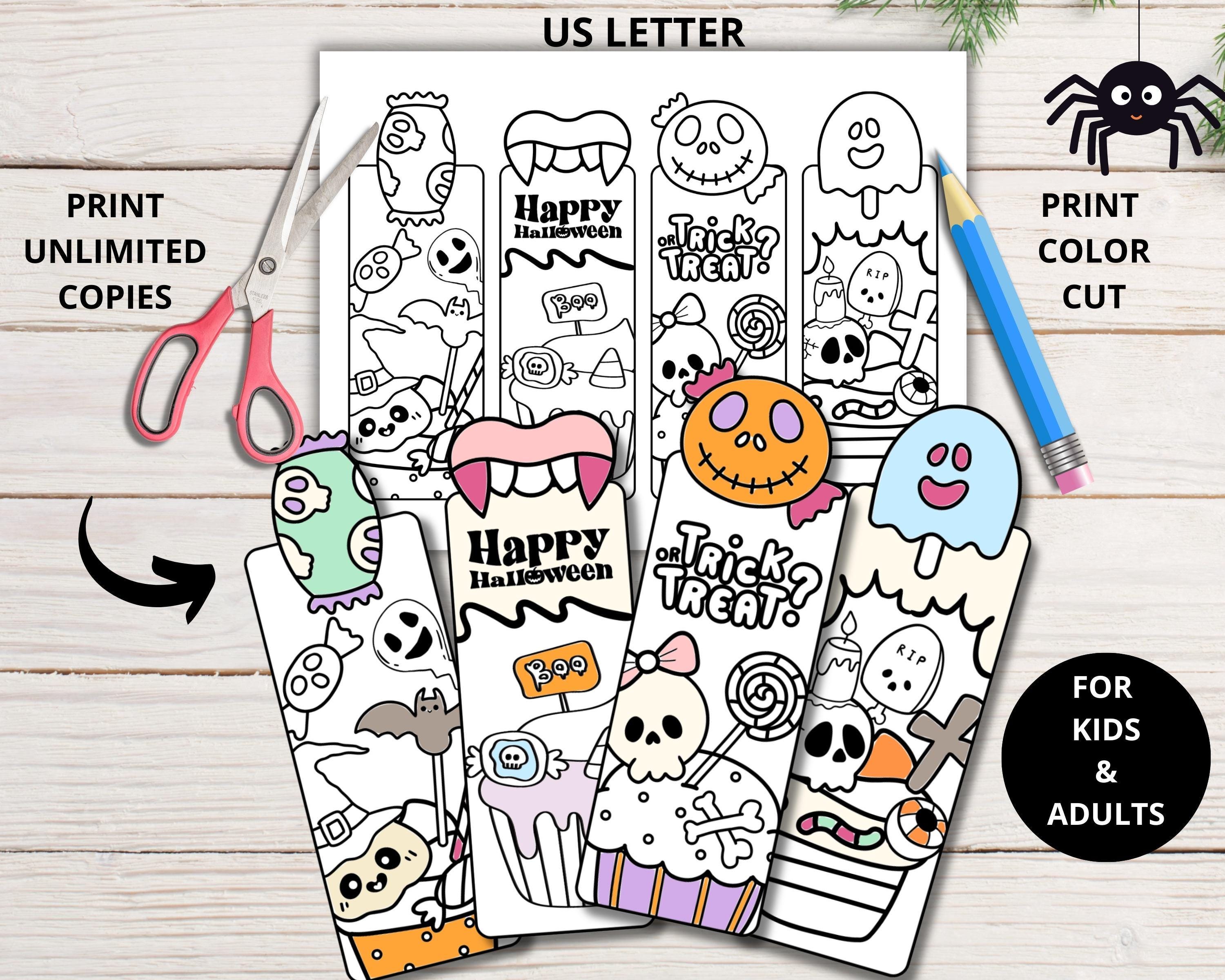 Halloween Printable Coloring Bookmarks, Groovy Halloween Boo Basket ...