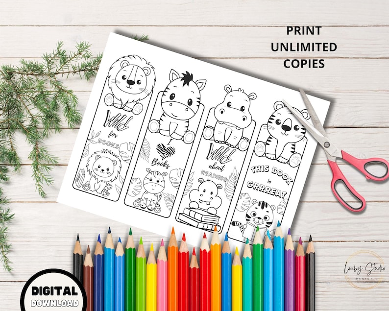 Safari Animals Printable Coloring Bookmarks, Coloring Page Book Marks ...