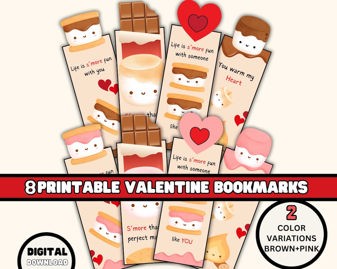 Printable Smore's Valentine's Day Bookmarks Cards, Classroom Valentine ...