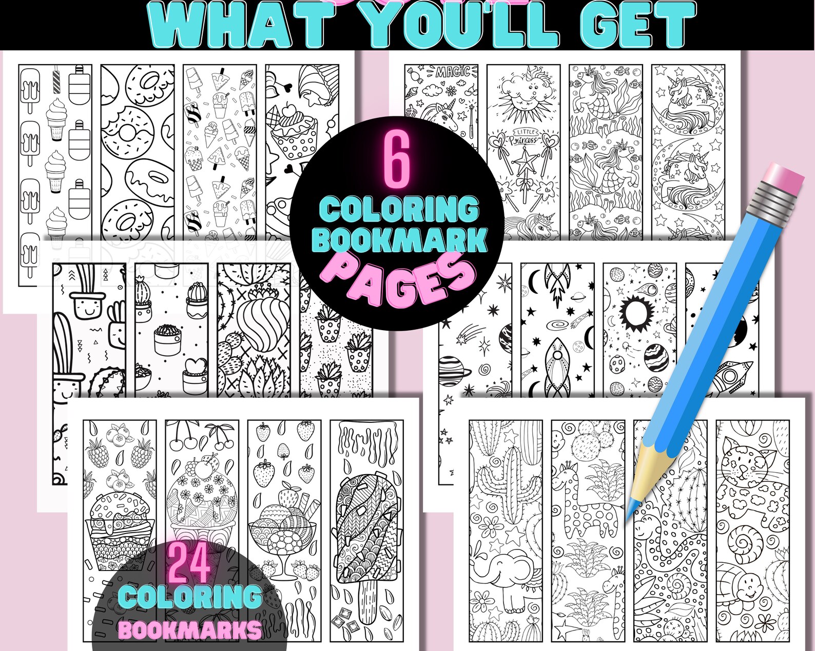 Printable Coloring Bookmarks Cute Digital Bookmark Set - Etsy