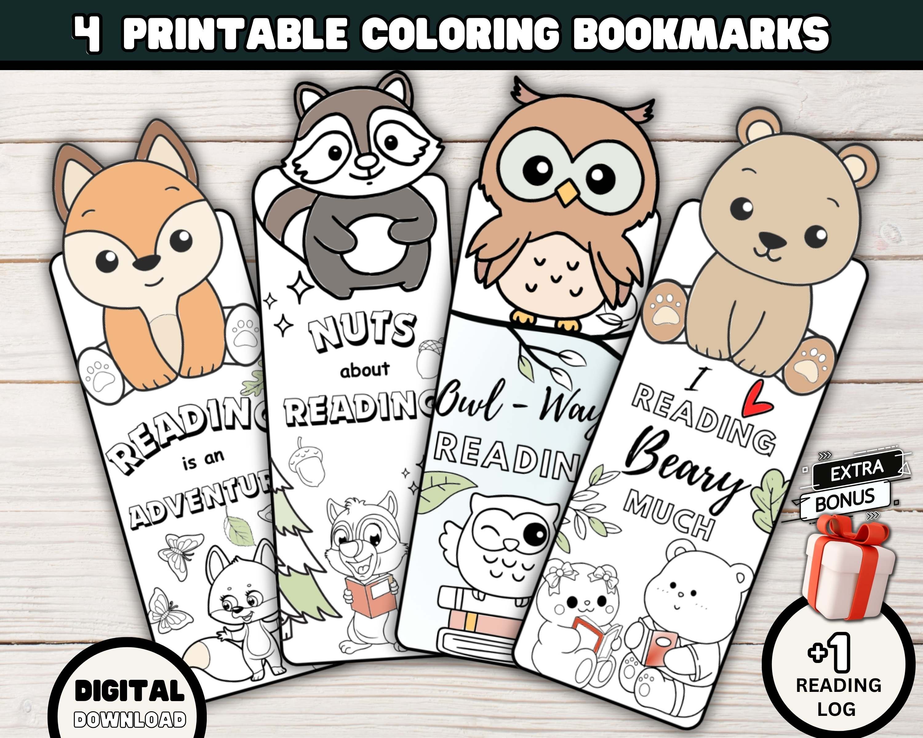 Woodland Animals Coloring Bookmarks Page Printable Coloring - Etsy