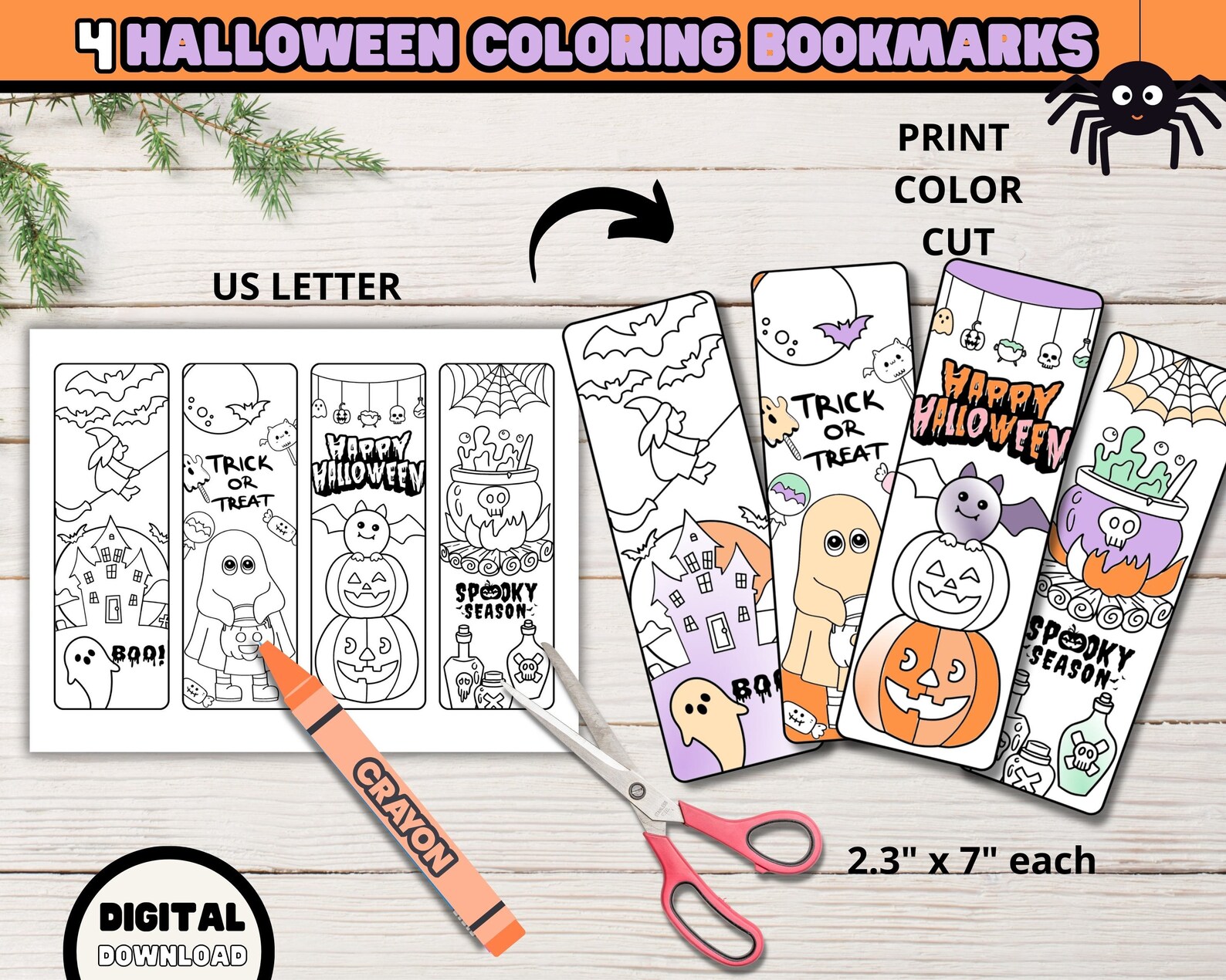 Halloween Coloring Bookmarks, Kids Halloween Coloring Page Classroom ...