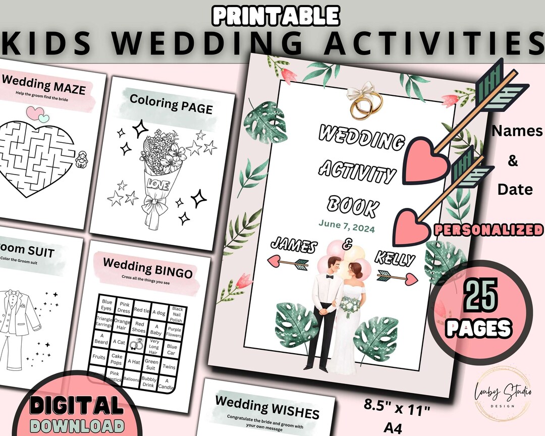 Wedding Coloring Book Printable, Kids Wedding Activity Book, Children ...
