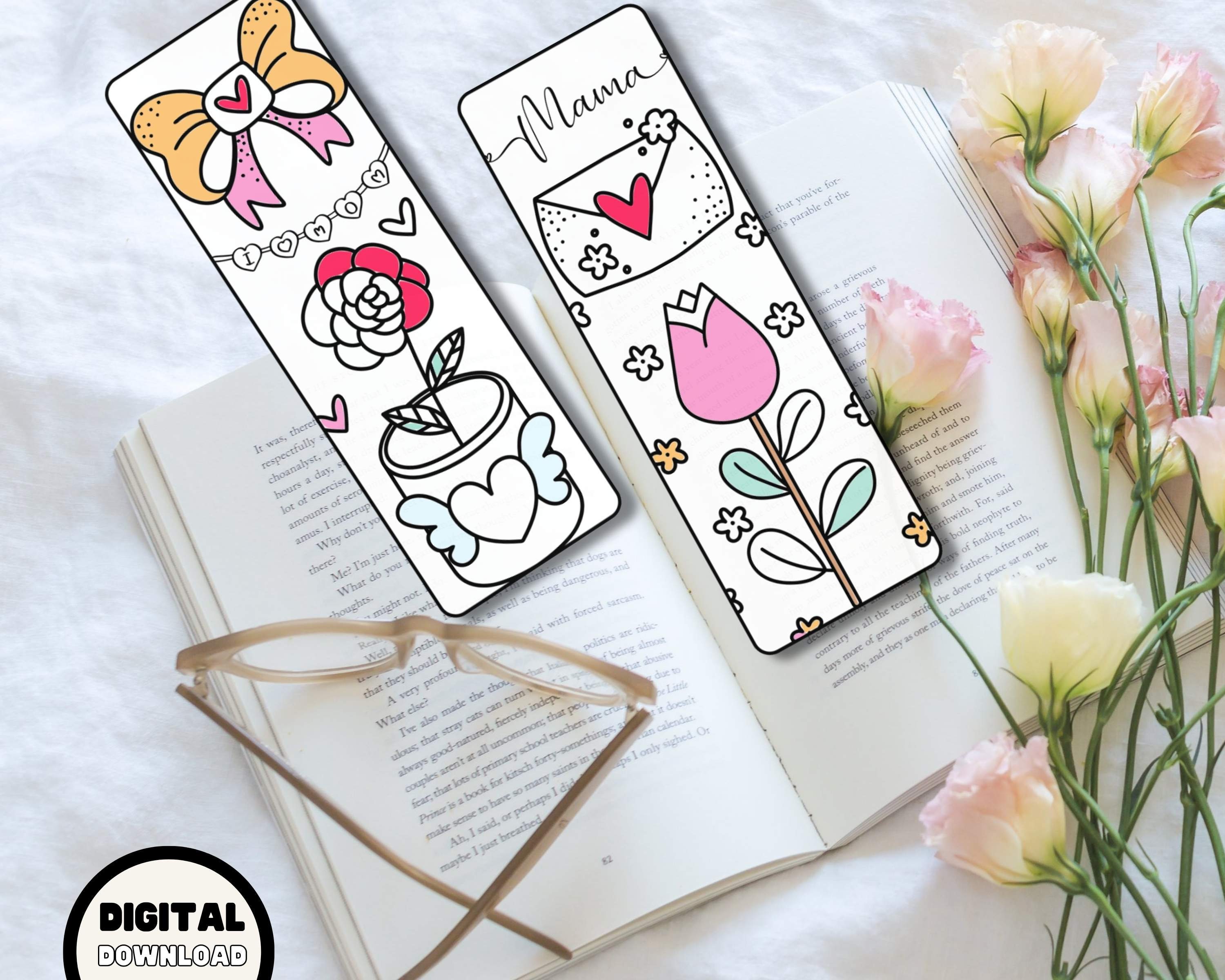 Mothers Day Coloring Bookmarks Cards, Happy Mothers Day Flowers ...