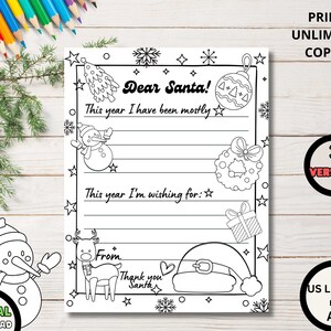 Letters to Santa Coloring Pages, Printable Dear Santa Letter, Christmas ...