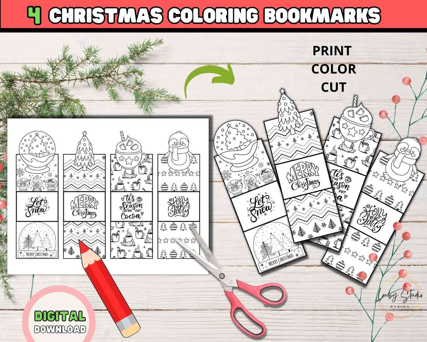 Christmas Coloring Bookmarks Printable Coloring Page Activity, Kids ...