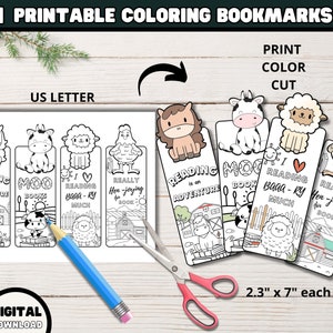Farm Animals Coloring Bookmarks, Printable Coloring Book Marks, Kids ...