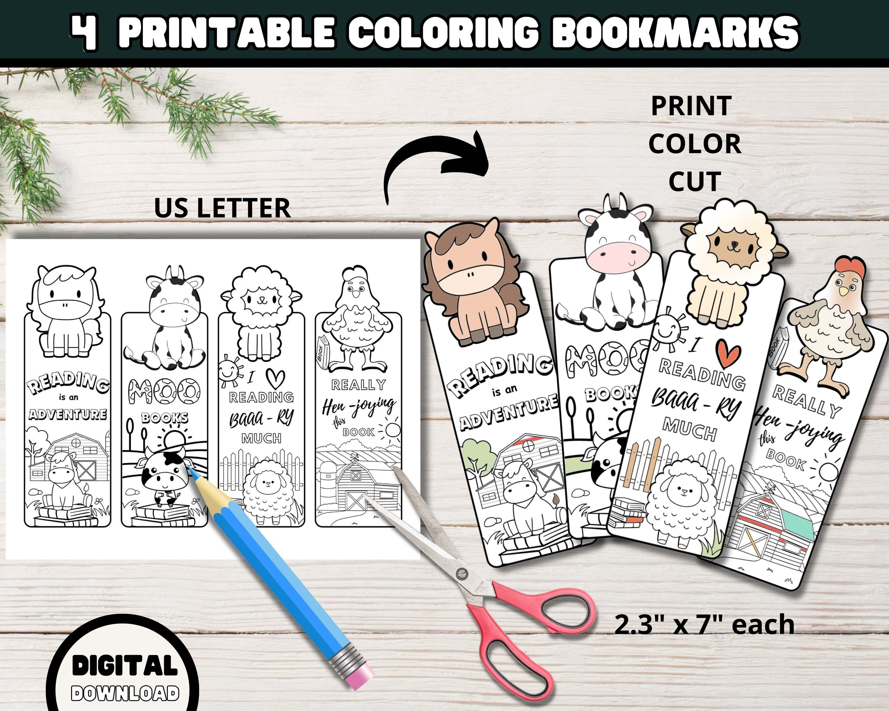 Farm Animals Coloring Bookmarks, Printable Coloring Book Marks, Kids ...