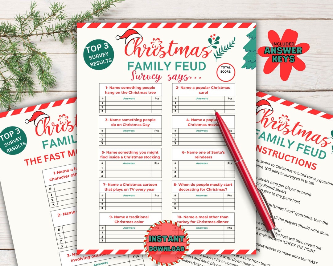 Christmas Feud Game, Printable Christmas Family Game, Christmas ...