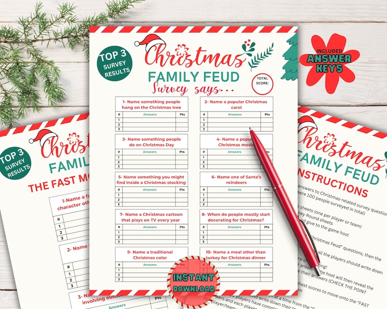 Christmas Feud Game, Printable Christmas Family Game, Christmas ...