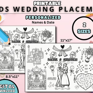 Kids Wedding Coloring Placemat, Printable Wedding Activity Mat ...