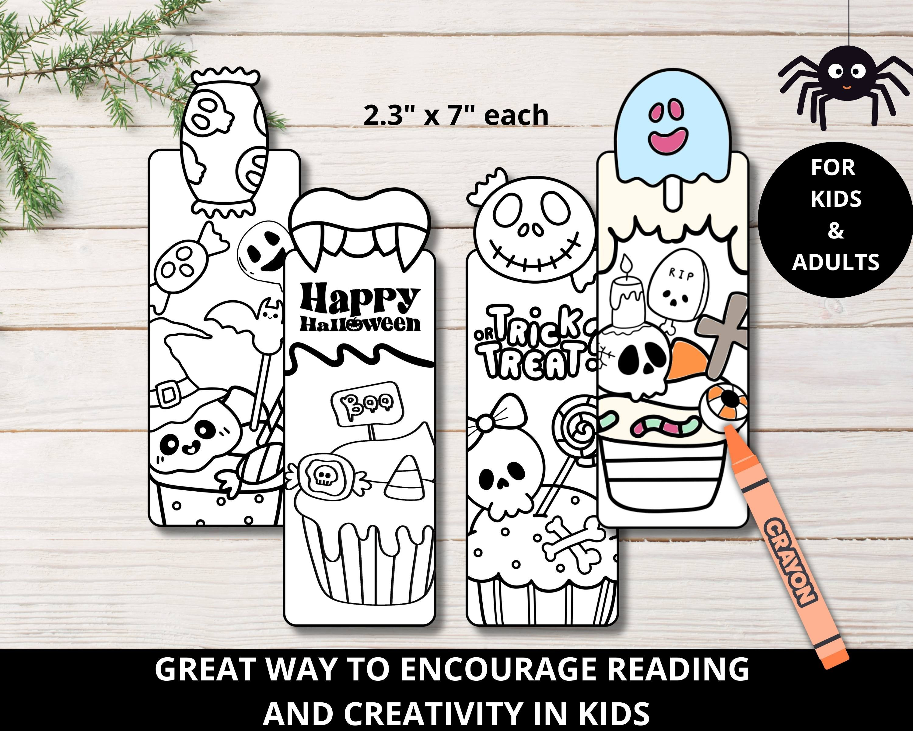 Halloween Cupcake Coloring Bookmarks, Cute Halloween Coloring Page, Boo ...