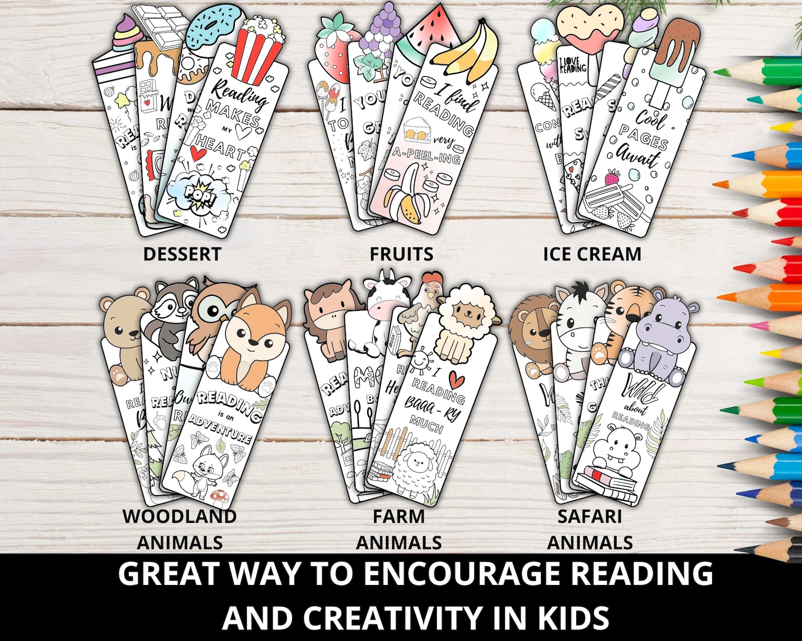 Coloring Bookmarks Printables for Kids BUNDLE, Cute Animals Book Marks ...
