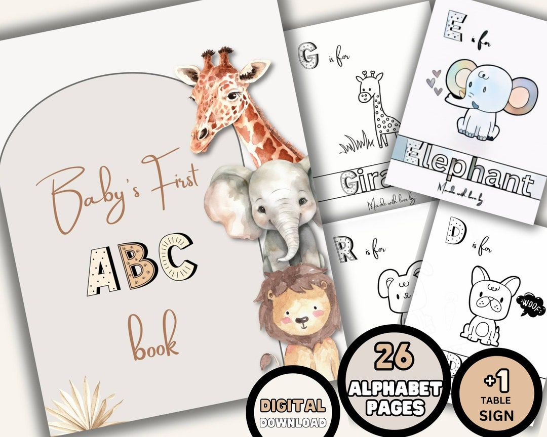 Baby Alphabet Book, Printable Baby Shower Abc Book, Animal Alphabet ...